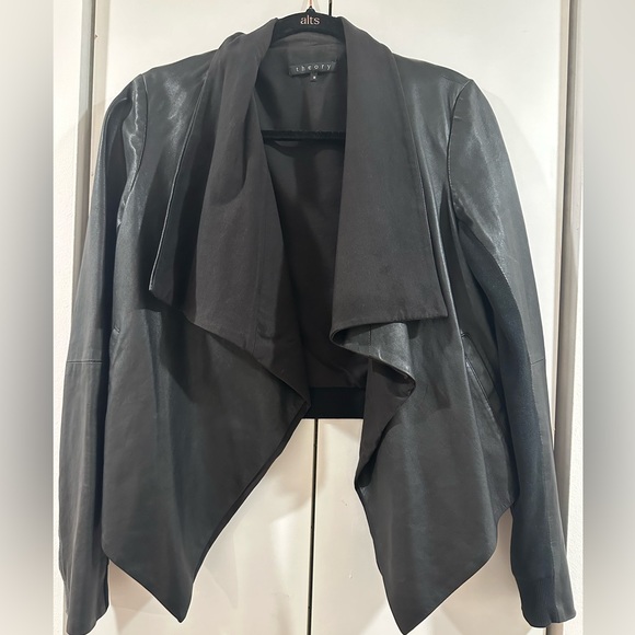 Theory | Jackets & Coats | Theory Leather And Cotton Spandex Draped ...